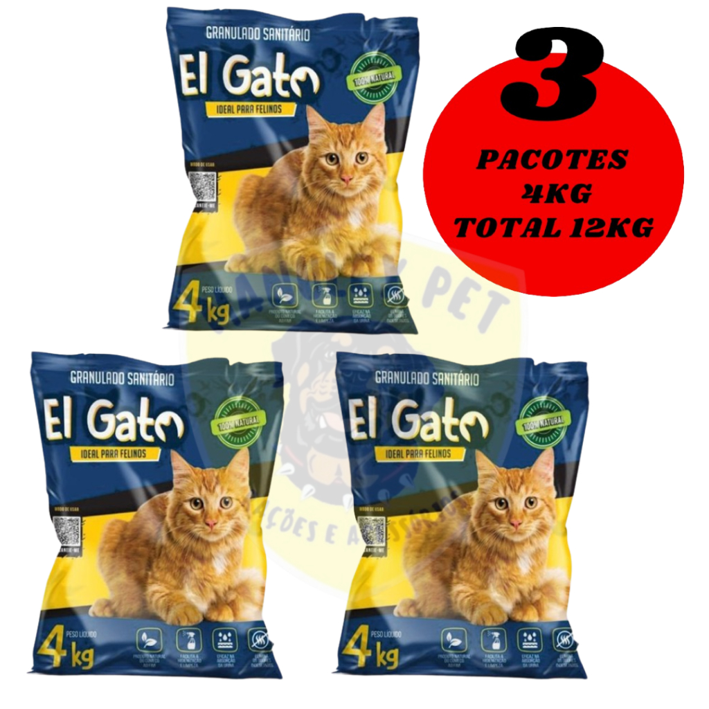 3 Areia Para Gato Sanitária Granulado El Gato - kit 12kg | Shopee Brasil
