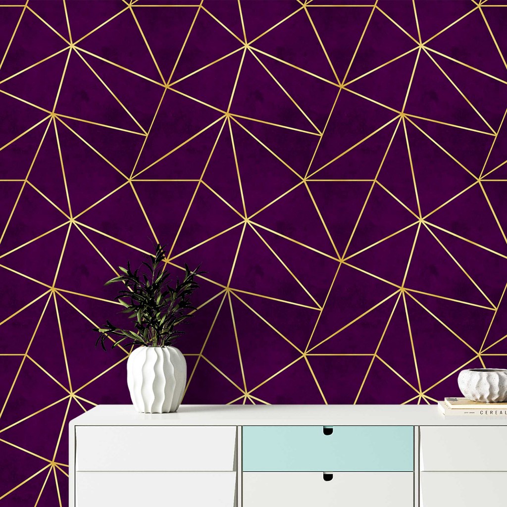 Papel De Parede Adesivo Zara Roxo Dark E Dourado - Vinil Autocolante ...