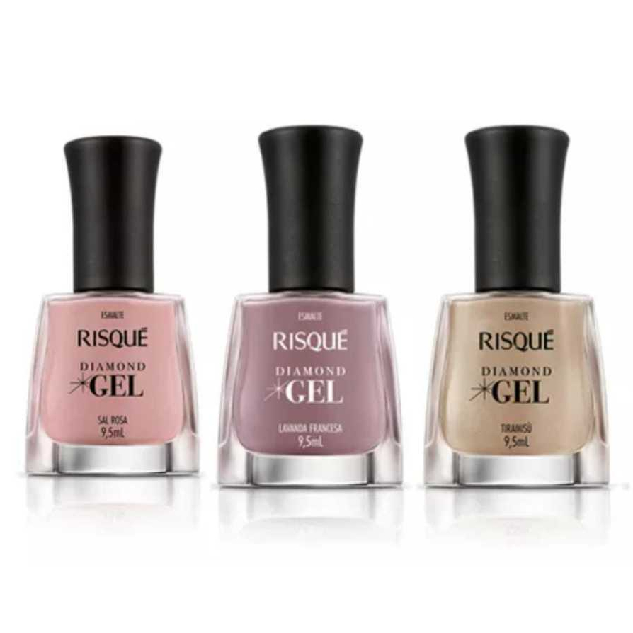 Kit 3 Esmaltes Risque Diamond Gel Nudes Sal Rosa + Lavanda Francesa ...