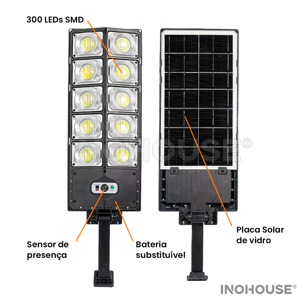 Holofote solar Luminaria 500w Poste Potente Autonoma IP65 Kit Completo ...