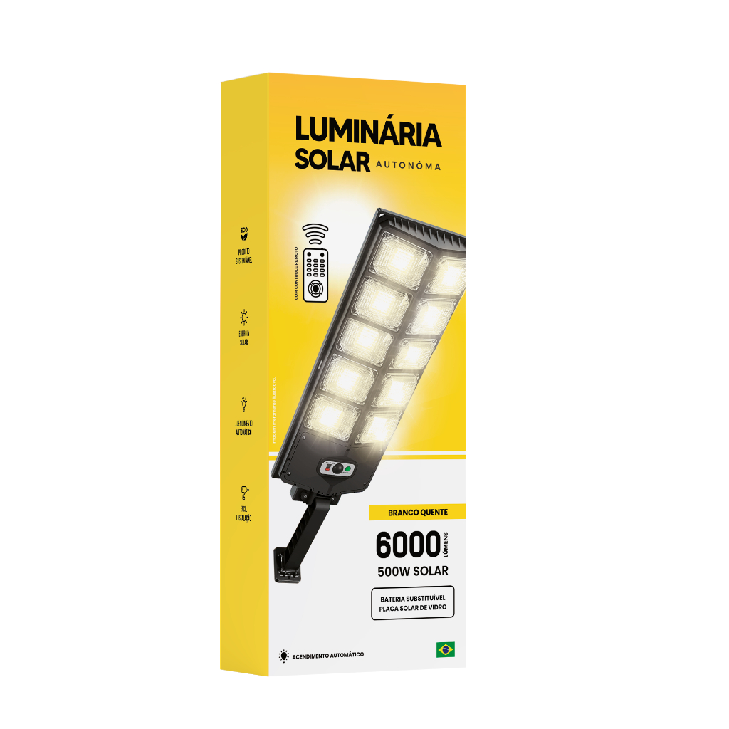Holofote solar Luminaria 500w Branco Quente 3000k Poste Potente ...
