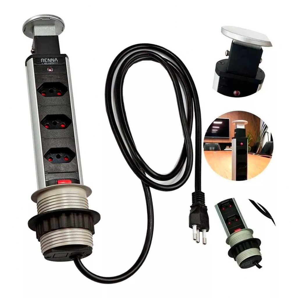 Torre de Tomadas Multiplug Com 3 Tomada USB + USB C De Embutir Mesa ...