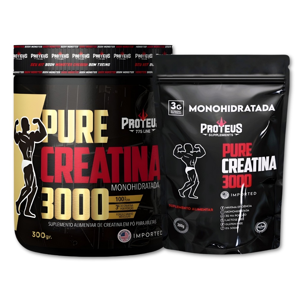 Creatina Monohidratada 600g em pó com Laudo 100% Pura Importada - Pote 300g + Refil 300g - Faz a ...