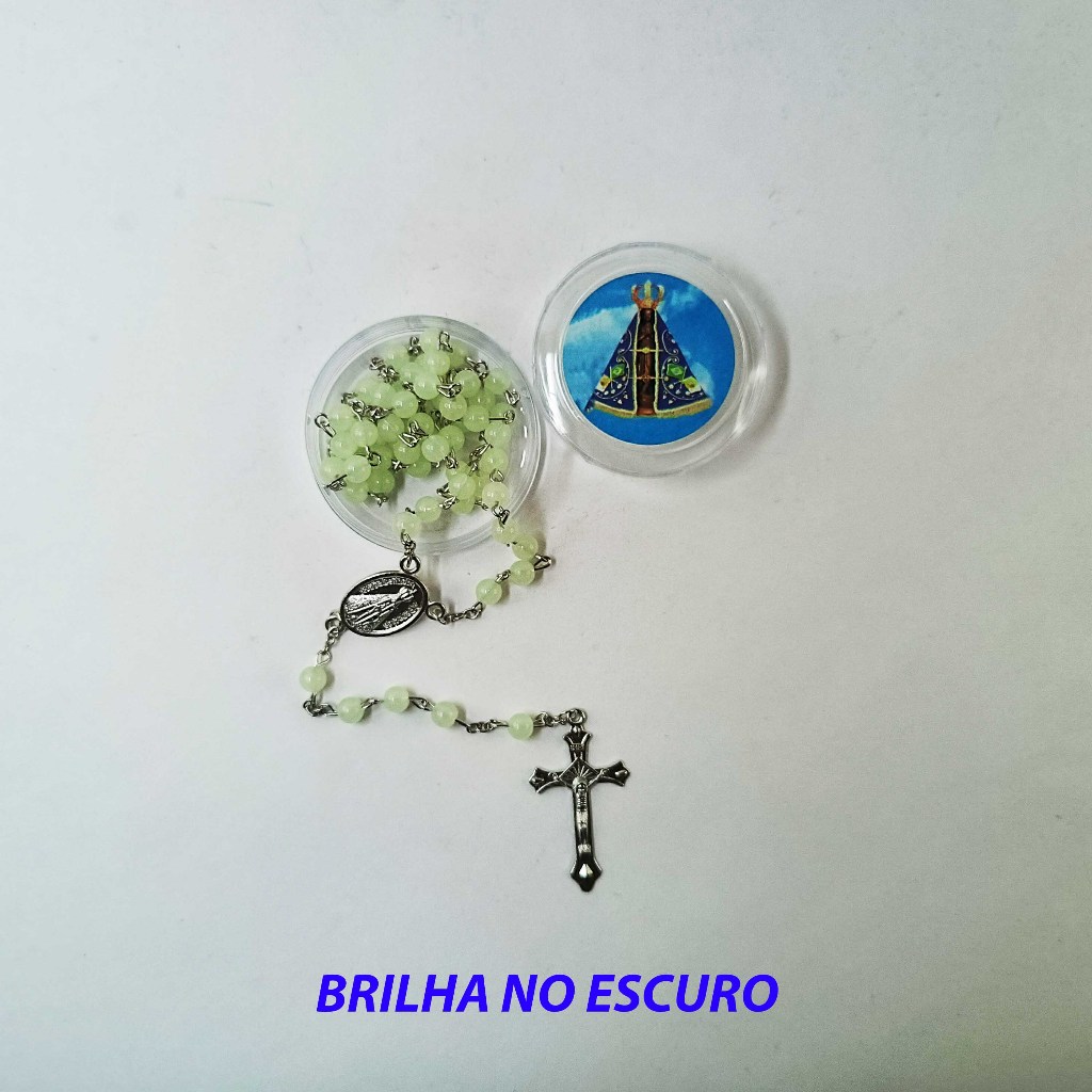 Terço Religioso Católico Ilumina e Brilha no Escuro com Embalagem Maria ...