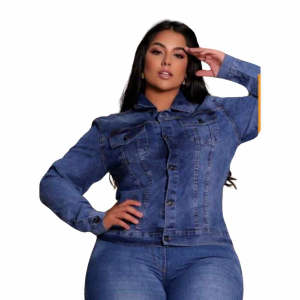 jaqueta jeans plus size feminina botoes g1 g2 g3 | Shopee Brasil