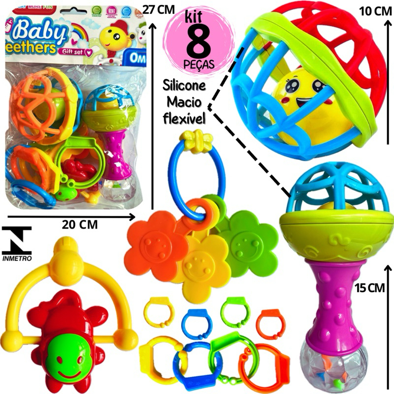 kit chocalhos Chocalho para Bebe Mordedor Brinquedo Infantil Educativo ...