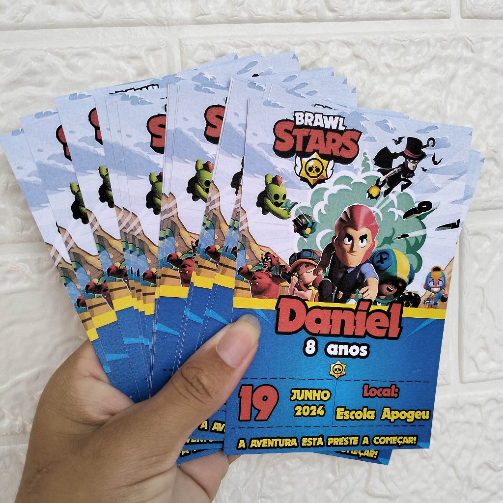 kit 20 Convites para aniversario TEMA BRAWL STARS personalizados ...