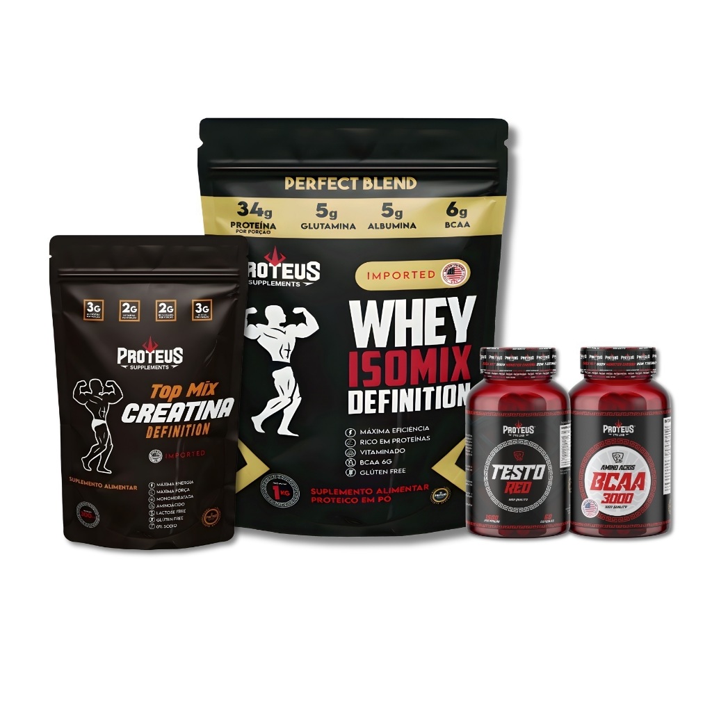 Kit Whey Protein Sache 1kg + Creatina 300g + Pré Treino Inductor + Bcaa ...