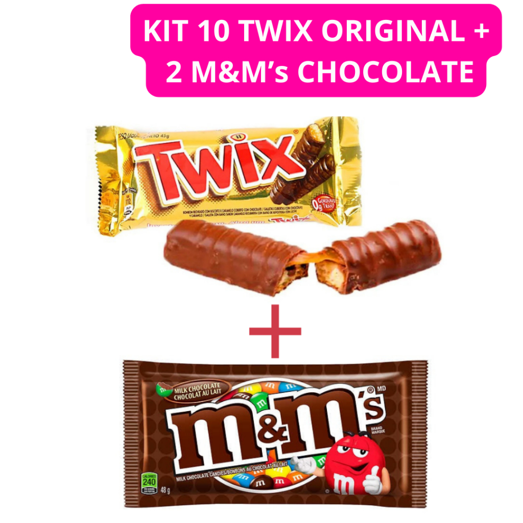 Kit 10 Twix Original Crocante Caramelo 15g Mars + 2 M&M's Chocolate ao ...