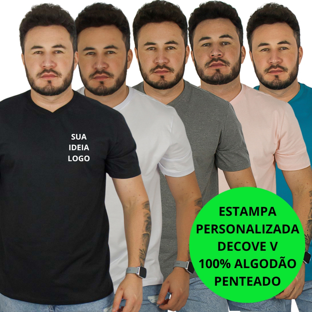 Camisa Decote Gola V PERSONALIZADA sua ideia Logo marca empresa ...