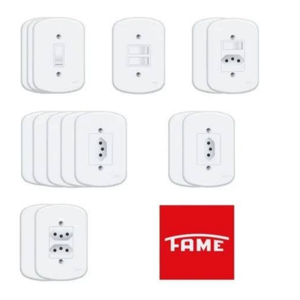Tomadas 10A teclas placas e interruptores - Fame Blanc Conjunto Tomada ...