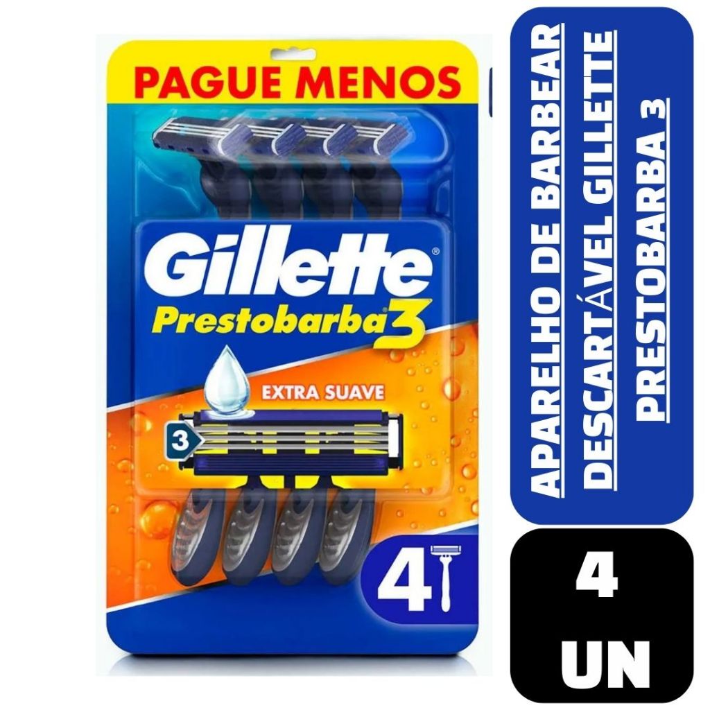 Aparelho de Barbear Descartável Gillette Prestobarba 3 com 4 unidades ...