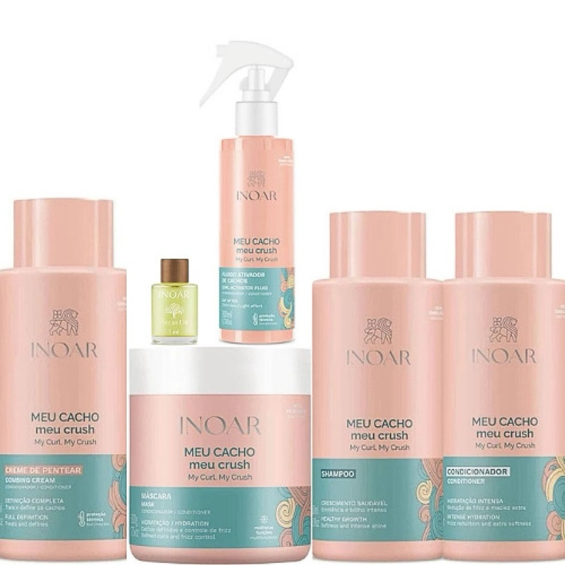 KIT INOAR MEU CACHO MEU CRUSH SH+COND+CREME DE PENTEAR+MÁSCARA4X500+FLUIDO ATIVADOR200ML+OLÉO ...