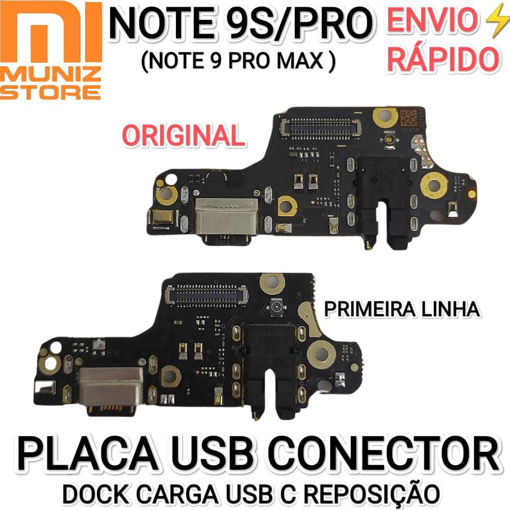 Conector Redmi Note 9S/Note 9 Pro/Max Placa USB Tipo C Original/1° Linha Dock Carga Carregamento ...