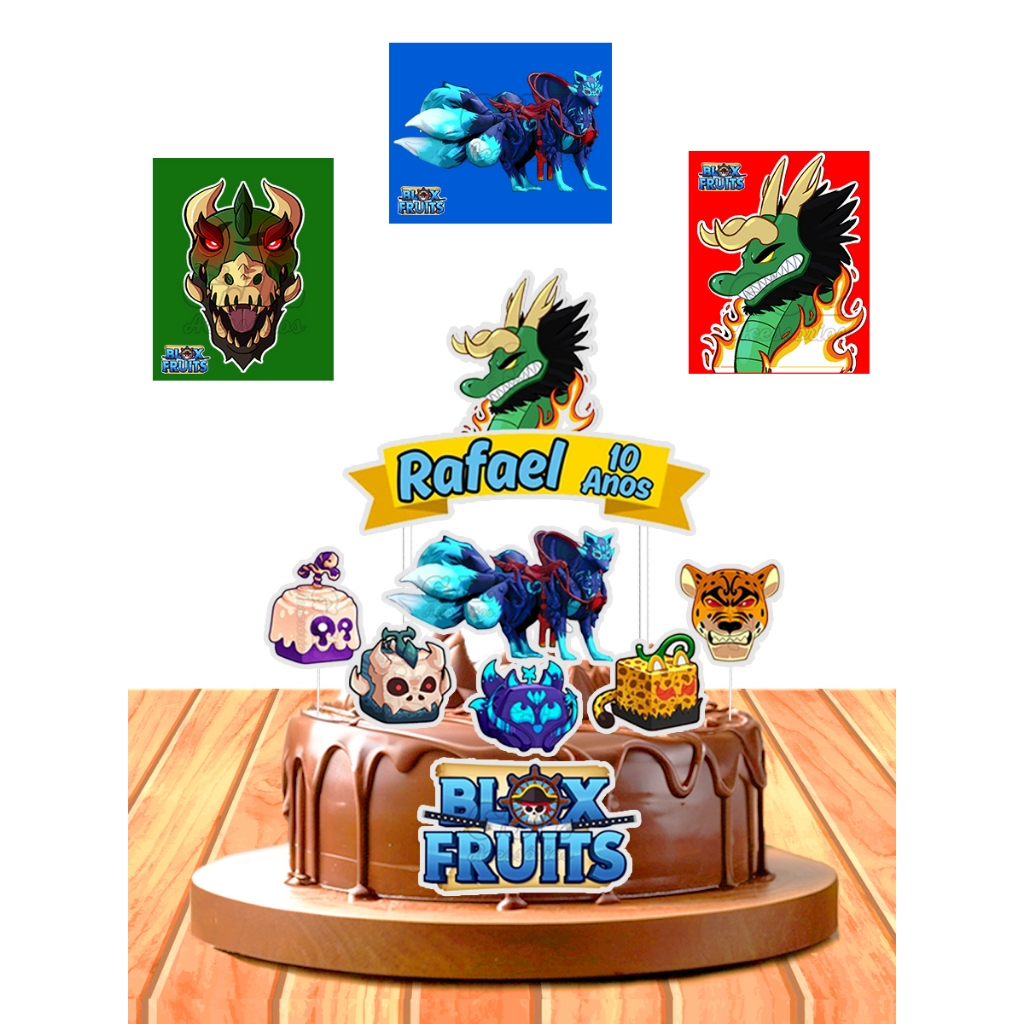Kit Topo Topper De Bolo + 3 Banners Posters Blox Fruits T-rex, Kitsune ...