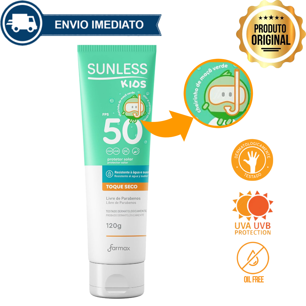 Protetor Solar Infantil Sunless Kids FPS50 120g - com Cheiro Agradável ...