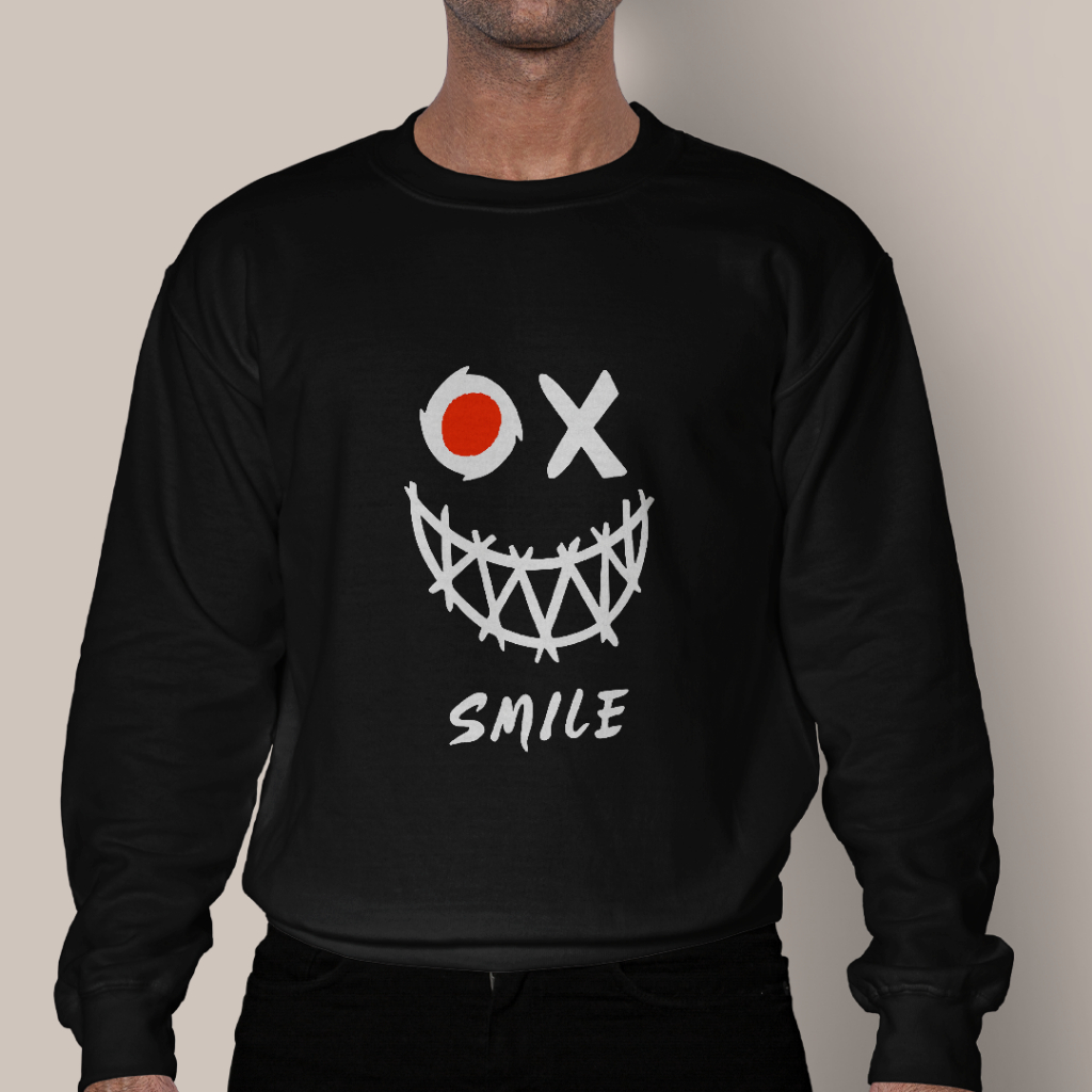 Moletom Gola Careca OX Smile Preto Masculino e Feminino | Shopee Brasil
