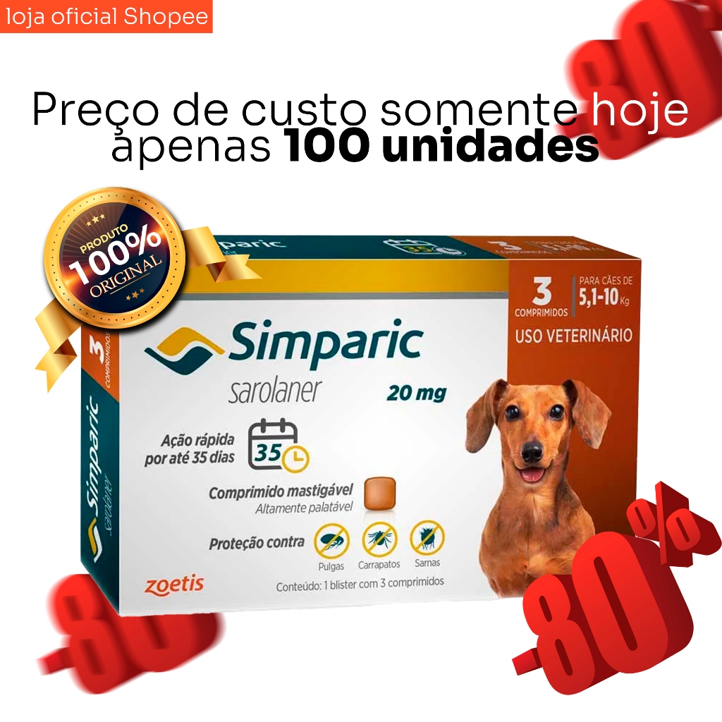 Simparic 5 A 10 Com 3 Comprimidos (20 Mg) | Shopee Brasil