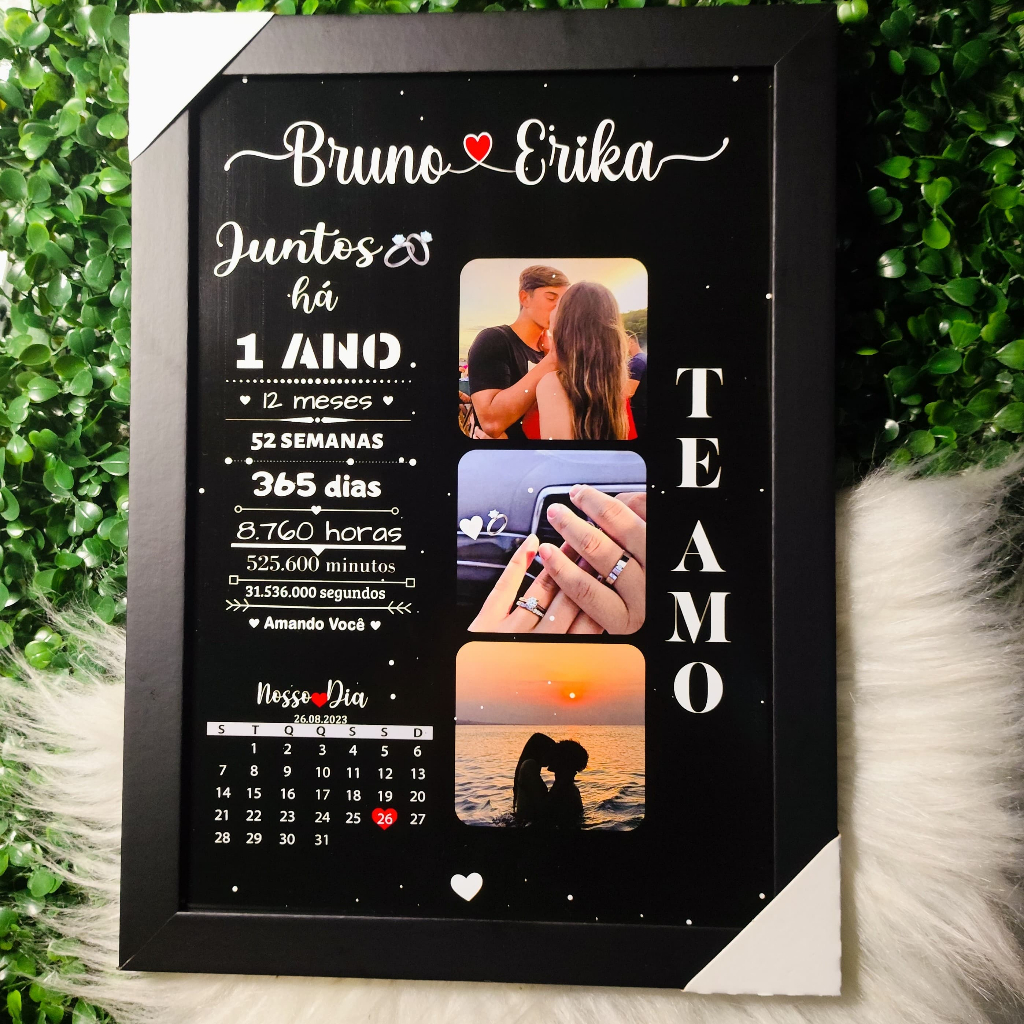 Quadro Juntos há 1 ano Personalizado com fotos, Aniversário casal ...