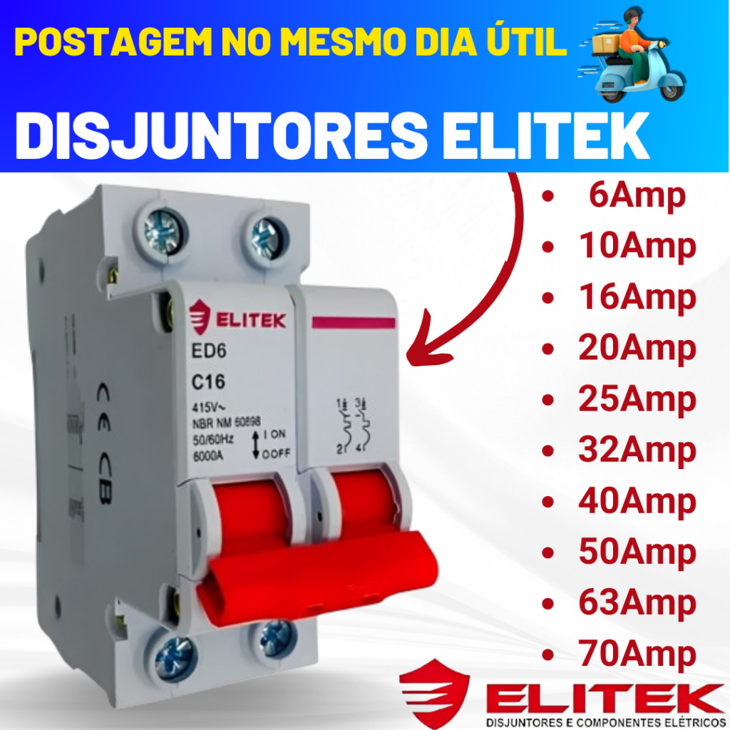 Disjuntor Bipolar Duplo Bifasico 6/10/16/20/25/32/40/50/63 Amperes Din ED6 Elitek | Shopee Brasil