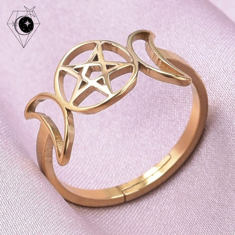 Anel Triluna Aço Inoxidável Dourado Lua Tríplice Deusa tripla ...