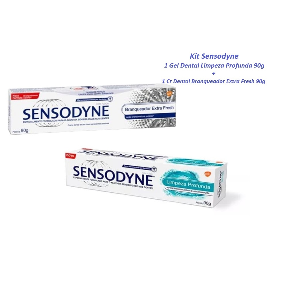 Kit Sensodyne 1 Gel Dental Limpeza Profunda 90g + 1 Creme Dental Branqueador Extra Fresh 90g ...