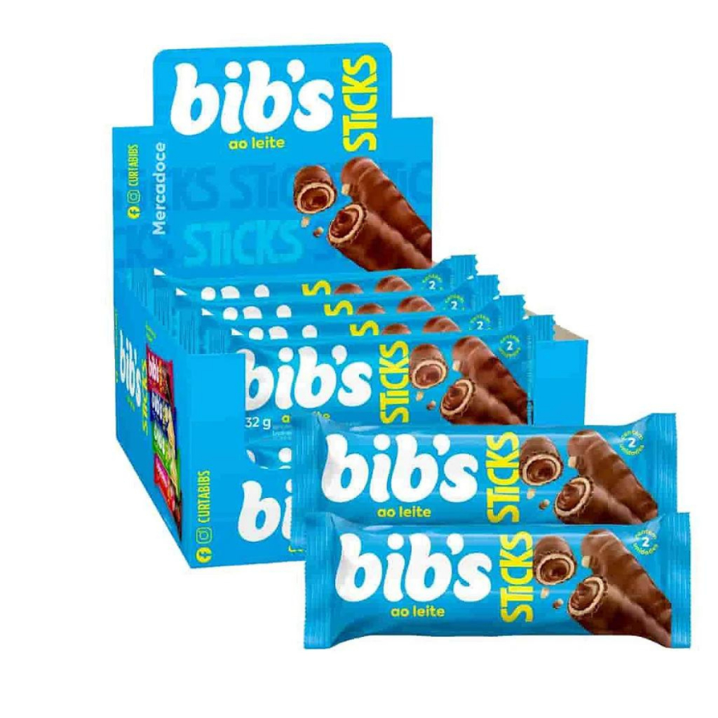 Chocolate Bibs Sticks Ao Leite 32g display com 16 unidades Baratinho ...
