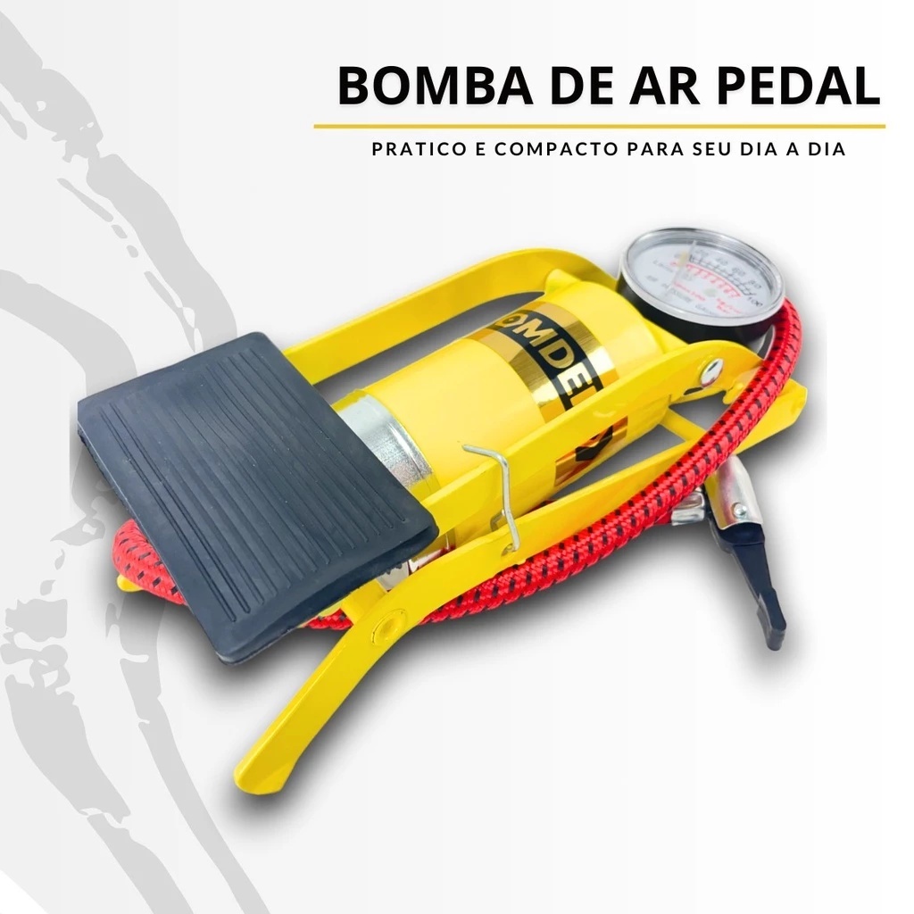 Bomba De Ar Encher Pneu Com Pedal Para Bike Bicicletas Moto Bola Infláveis Com Manômetro ...