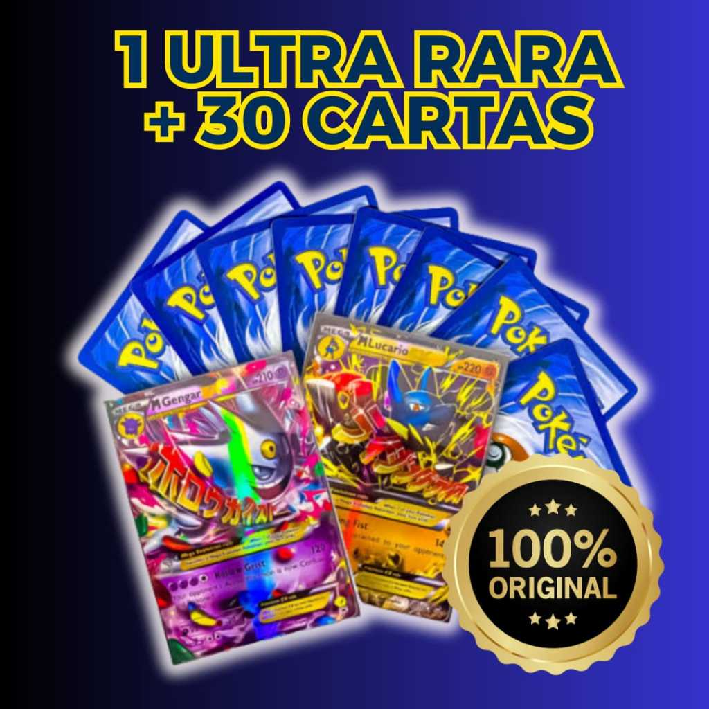 Carta ULTRA RARA POKEMON + 30 cartas ORIGINAIS COPAG | Shopee Brasil