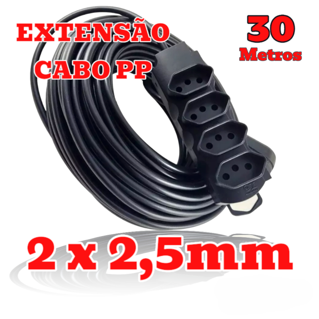 Extensão Cabo PP 2x2,5mm Eletrica Bivolt 30 Metros Resistente Profissional | Shopee Brasil