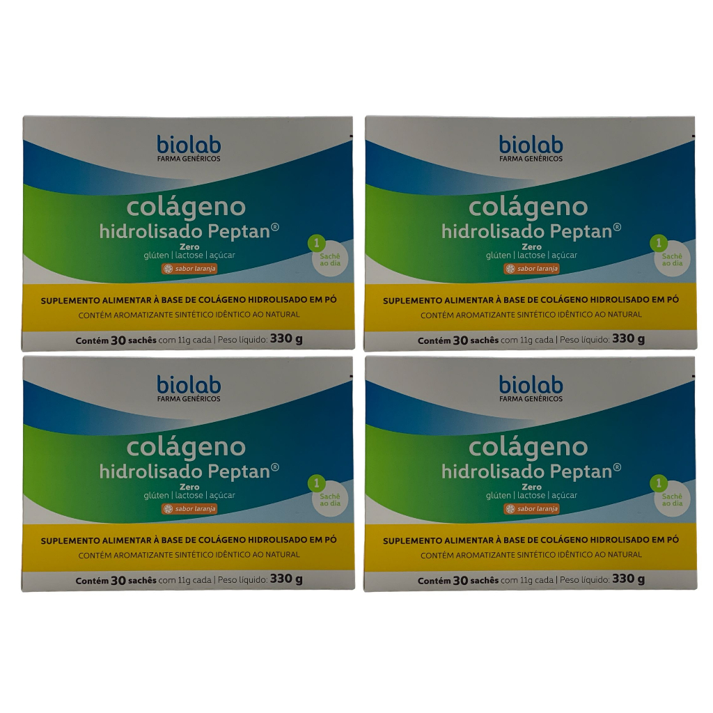 Kit 4 Caixas Colágeno Peptan Biolab 30 Saches sabor laranja | Shopee Brasil