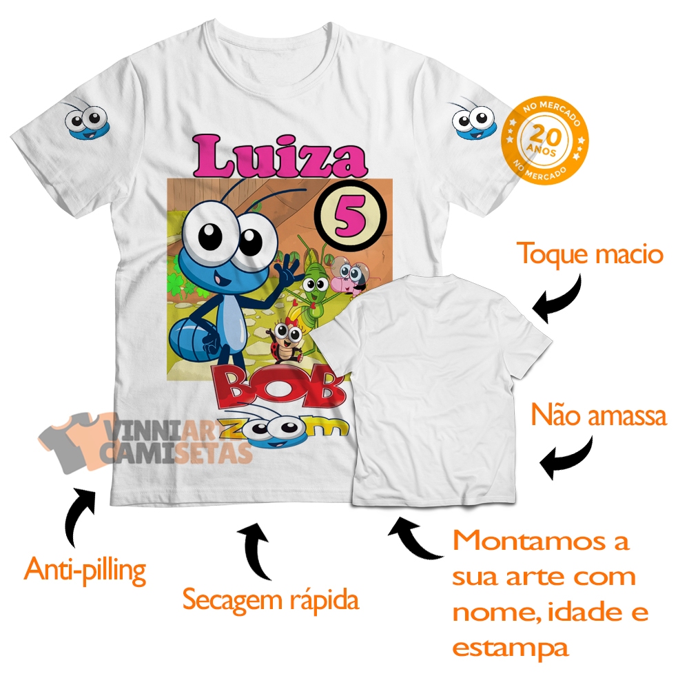 Camiseta personalizada infantil Bob Zoom formiga e sua turma desenho ...