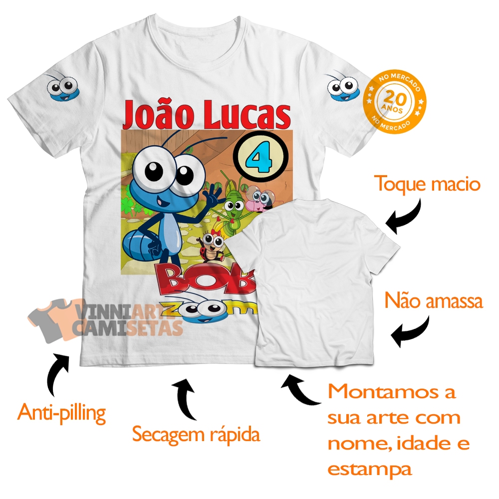 Camiseta personalizada aniversário menino nome idade Bob zoom formiga ...