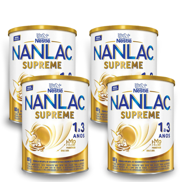 Fórmula Infantil NANLAC Supreme 1 a 3 anos 800g - Nestlé (4 Unidades) | Shopee Brasil