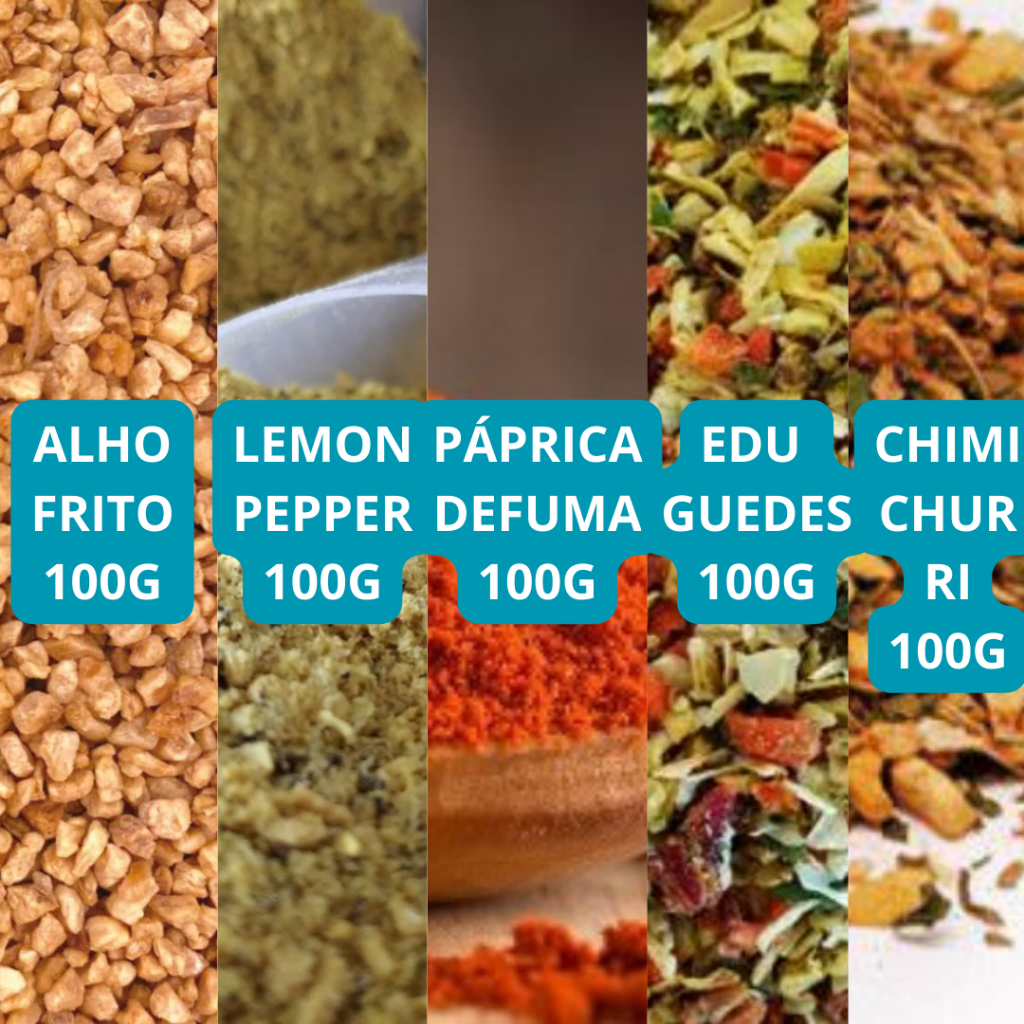 Kit Combo 5 Temperos e Condimentos Lemon Pepper 100g + Paprica Defumada 100g + Chimichurri 100g ...