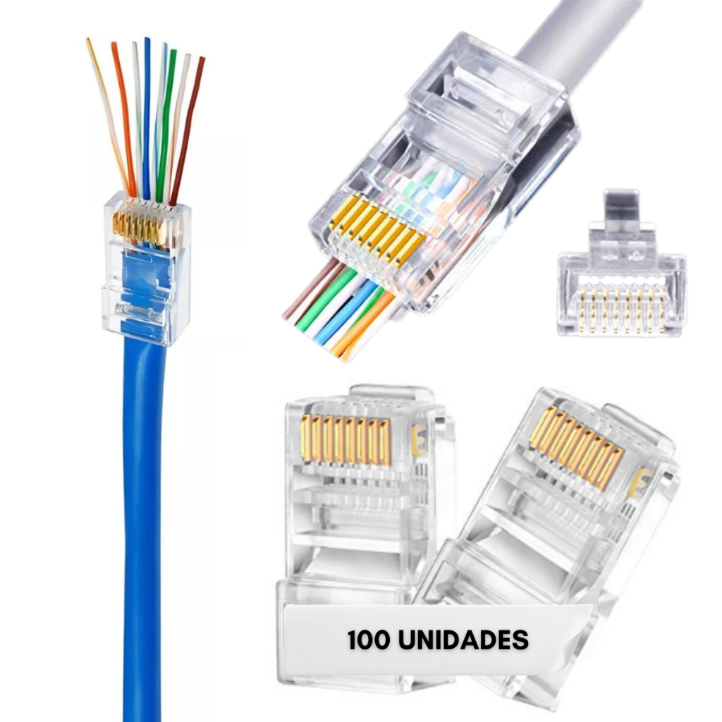 Conector Rj45 Macho Cat6/cat5e Pra Cabo De Rede Vazado 100un | Shopee ...