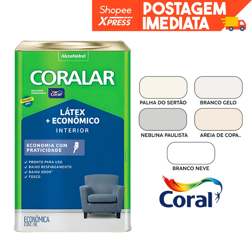 Tinta Látex Econômica Coralar Paredex Secagem Rápida 18 Litros Coral ...