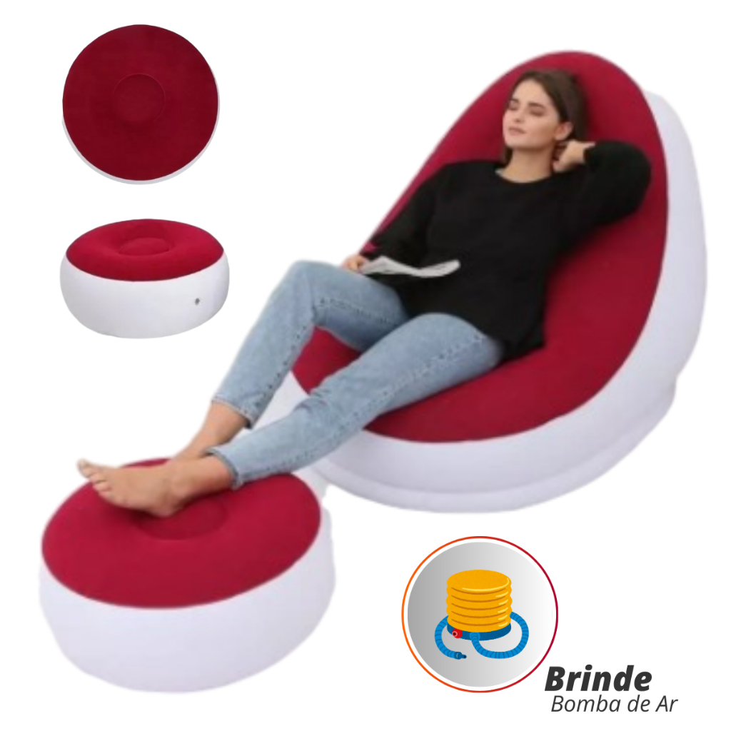 Sofá Inflável confortavel relaxar Poltrona Lounge Com Puff e Bomba ...