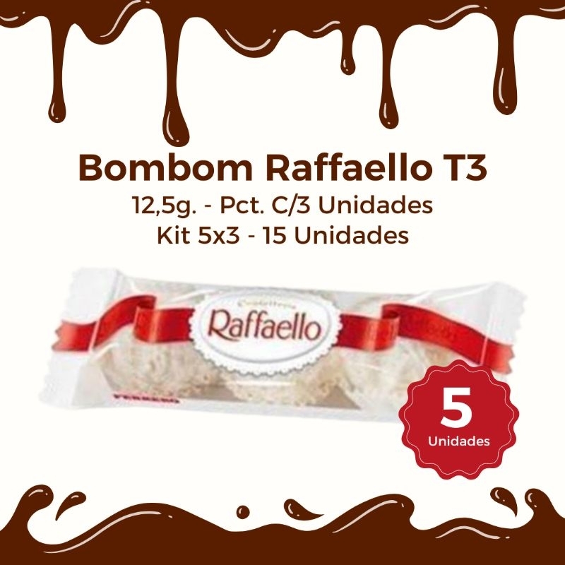 Bombom Raffaello T3 - Kit com 5 pacotes c/3 unidades cada (15 unidades ...