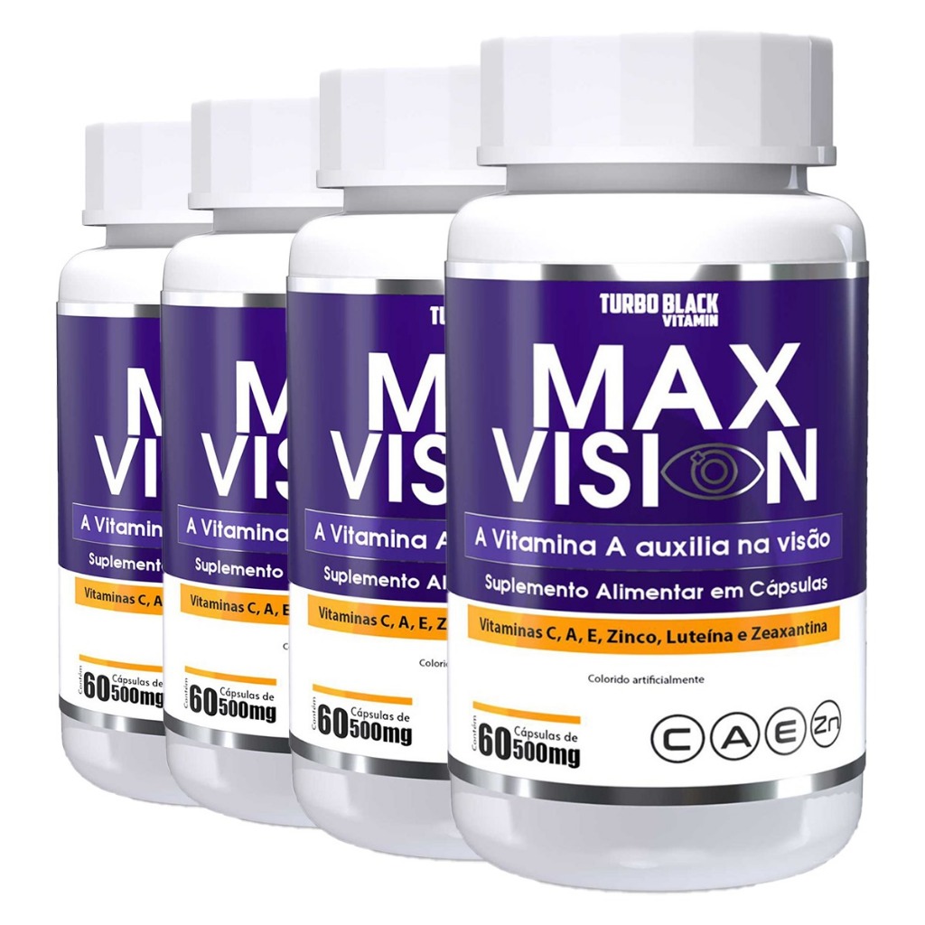 04 Max Vision Turbo Black Luteína Zeaxantina Astaxantina Total 240 cápsulas Olhos Protegidos e ...