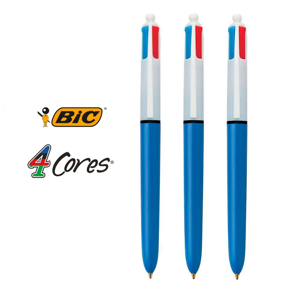 Caneta Bic 4 Cores esferográfica ponta média 1.0mm 4 Em 1 corpo Azul ...