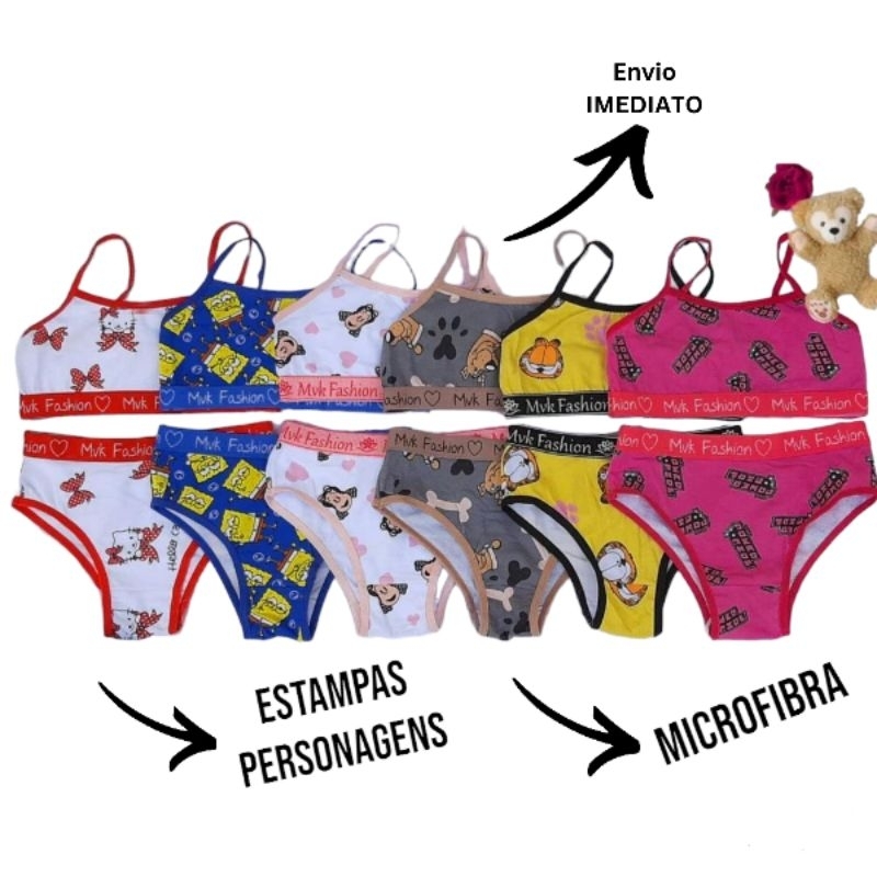 Kit 5 Conjunto Calcinha e Sutian Infantil Criança Adolescente | Shopee ...