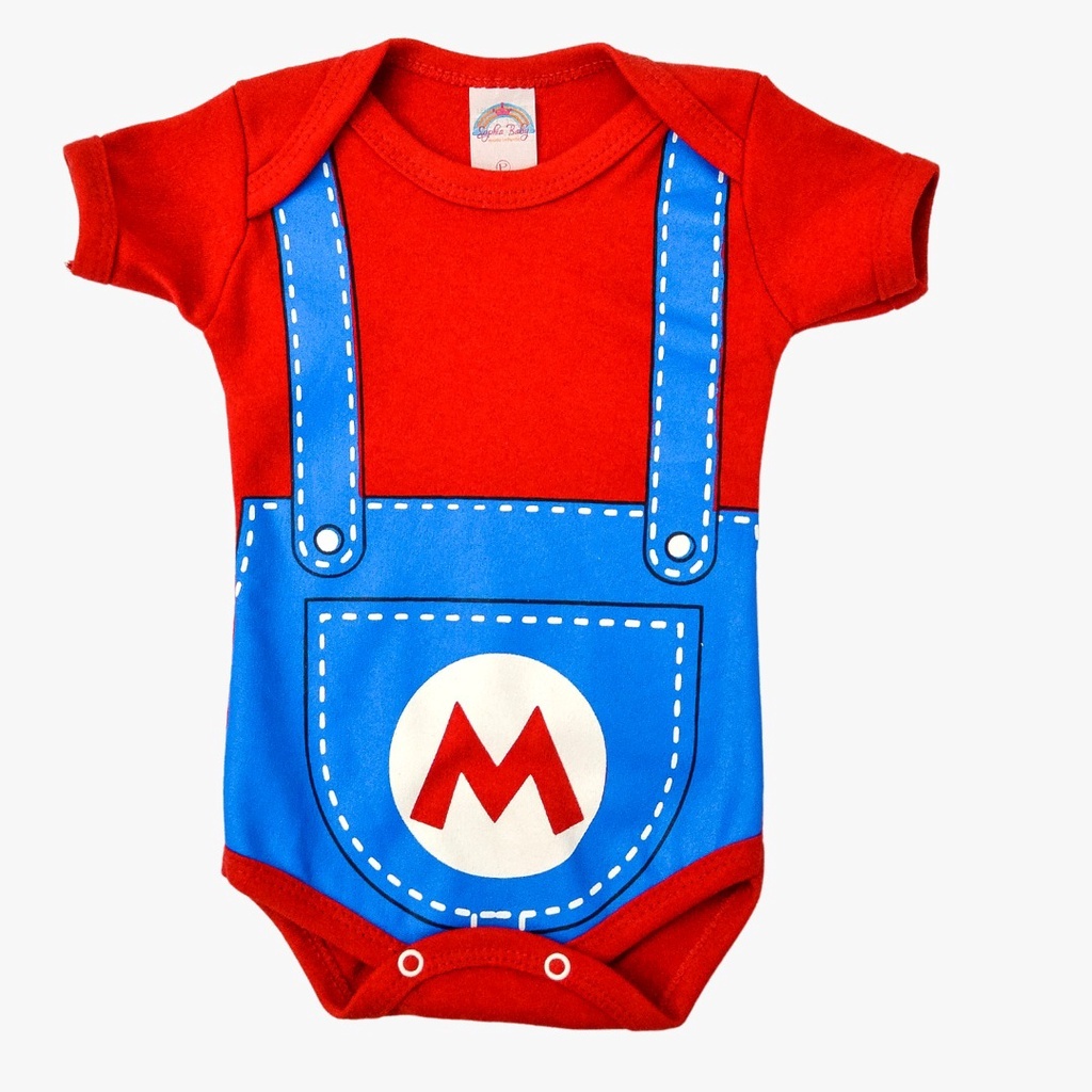 Body Bebe Temático Super Mário ou Luigi + Boina Fantasia Temático ...