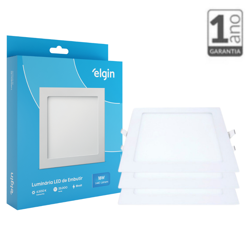 Kit 3 Painel Plafon Luminária Led 18w Embutir Branco Frio 6500k 110/220v Elgin | Shopee Brasil