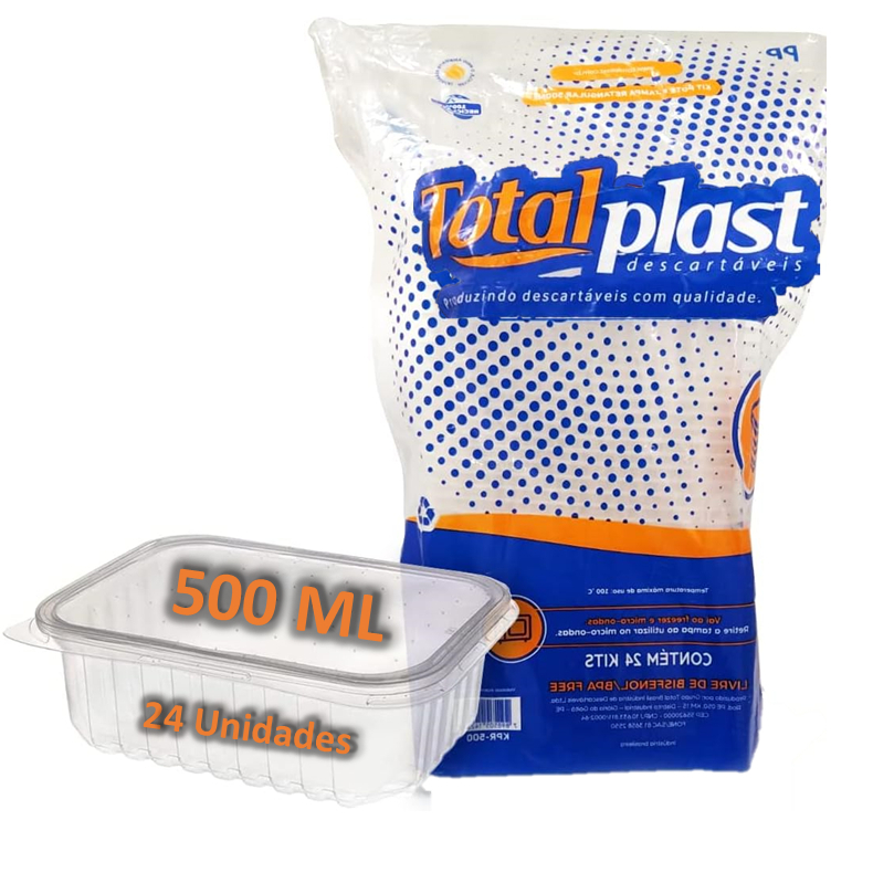 Kit 24un Pote retangular Marmita Descartável 500ml Fitness Fit Freezer Microondas dieta - Igual ...