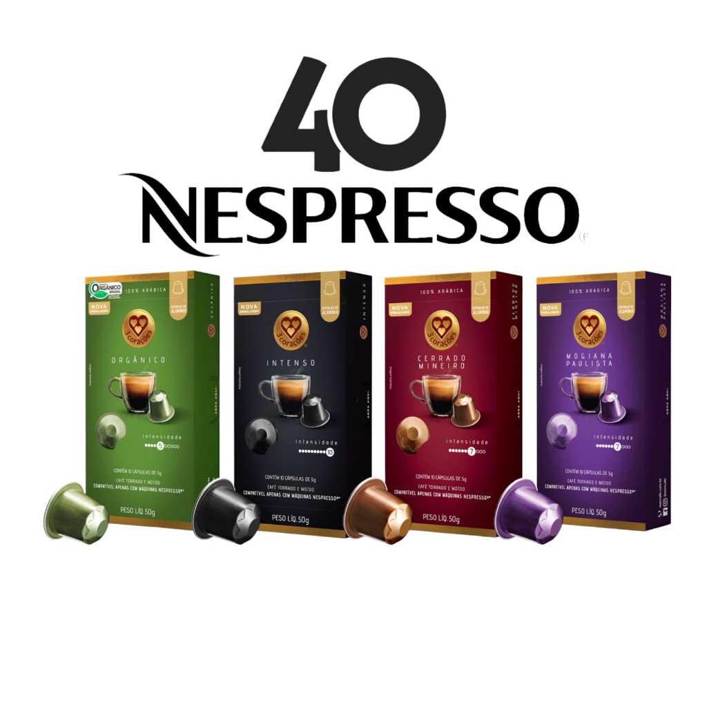 Kit 40 Cápsulas Três Corações Compatível Nespresso 50g | Shopee Brasil