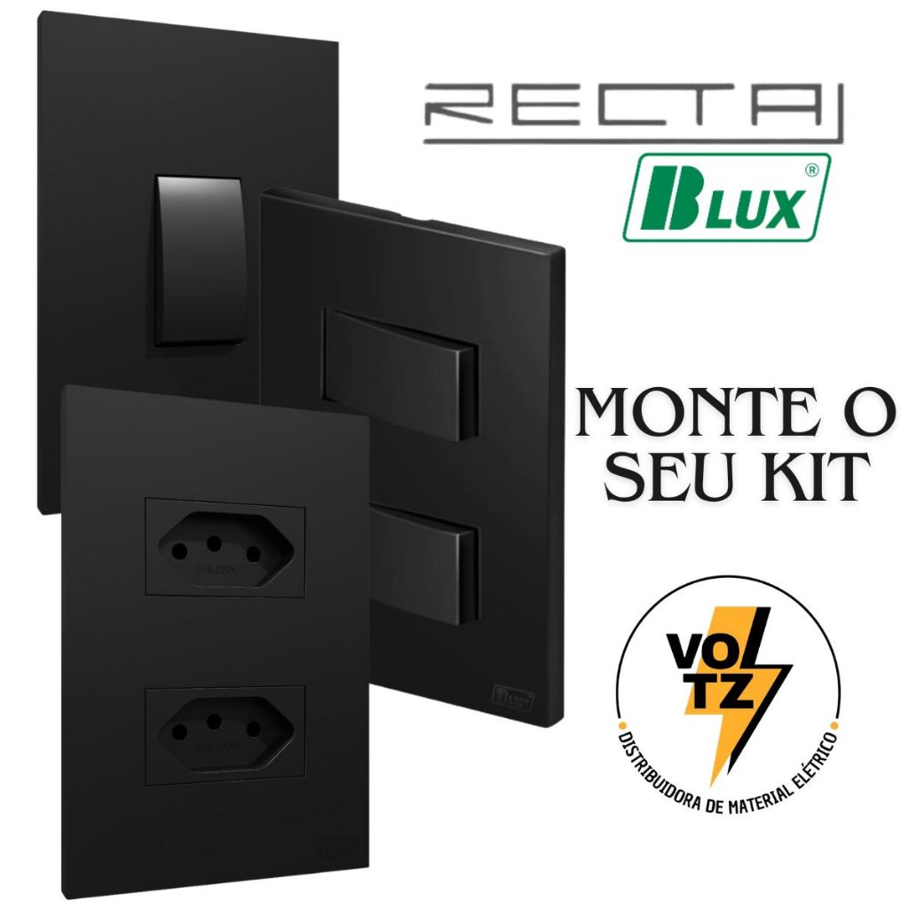 MONTE O SEU KIT: Conjunto 4x2 Tomada Preta 10a 20a Interruptor Simples Paralelo Recta Black ...