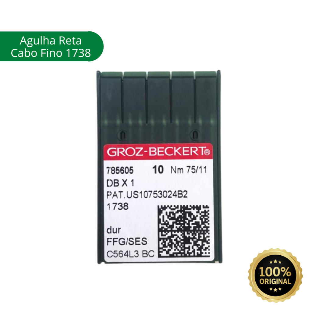 Agulhas Groz-Beckert para máquina de costura Reta Industrial Cabo Fino código 1738 caixinha com ...