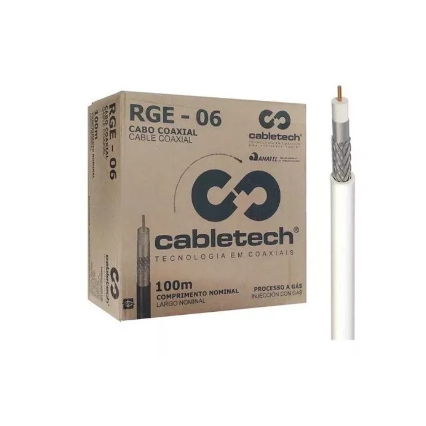Cabo Coaxial RG6 Branco 60% Malha Bobina 100m Cabletech | Shopee Brasil