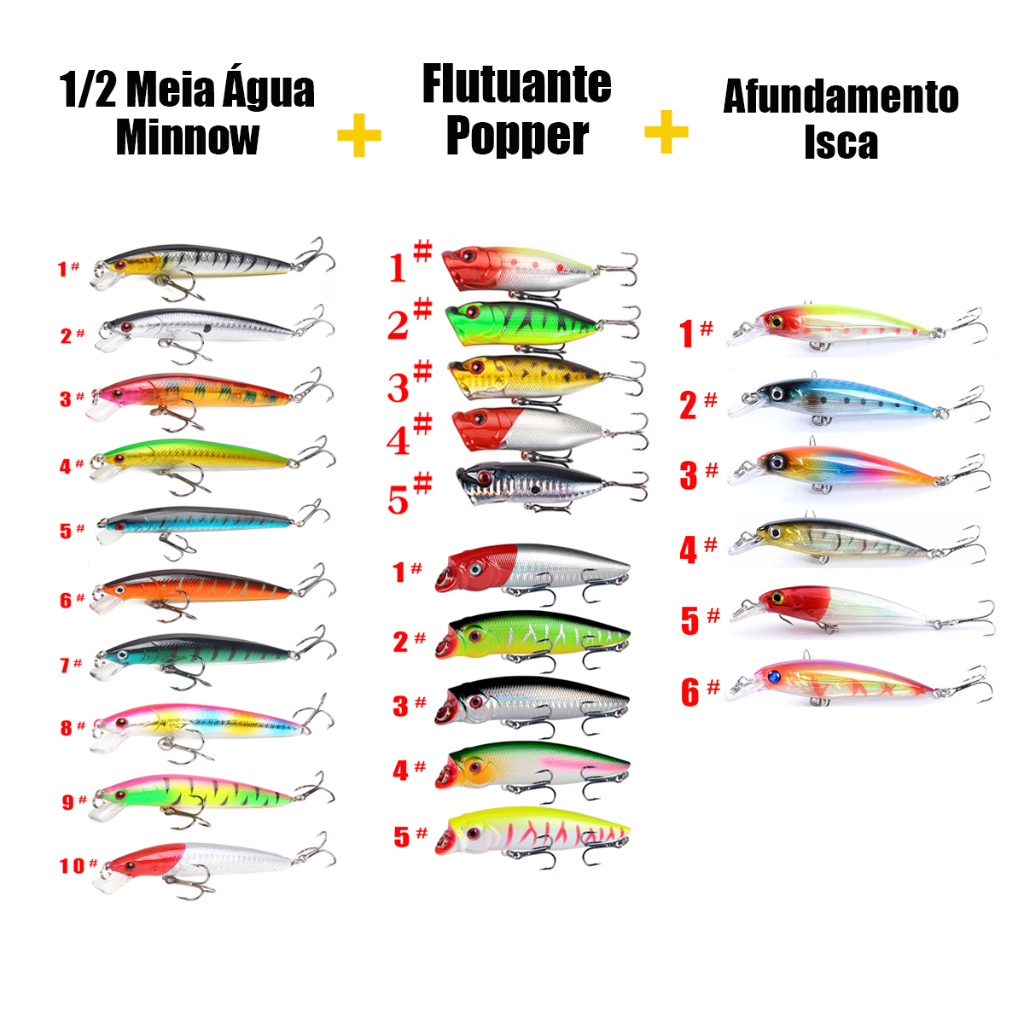 Isca Artificial Kit Completo 26 UNI Com Superfície /meia Água /afundo Para Tucunaré Traíra ...